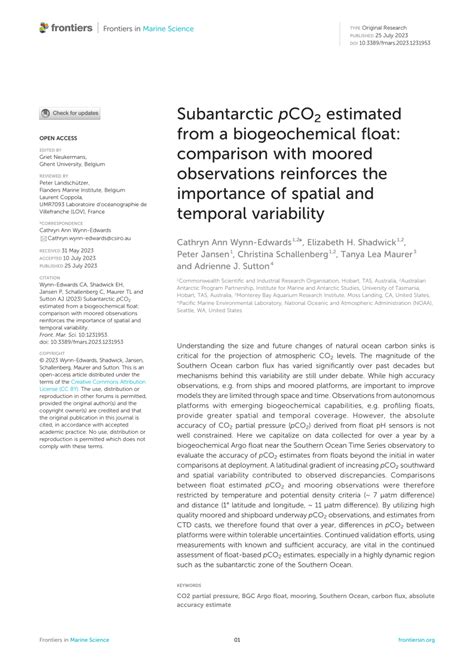 Pdf Subantarctic Pco2 Estimated From A Biogeochemical Float Comparison With Moored