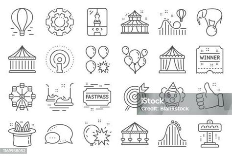 놀이 공원 라인 아이콘입니다 회전 목마 롤러 코스터와 서커스의 집합입니다 벡터 갈고리 발톱에 대한 스톡 벡터 아트 및 기타 이미지 갈고리 발톱 고급 공연 Istock