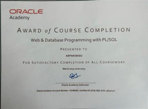 Arpan Basu On Linkedin Oracleacademy Certification Webdevelopment Databaseprogramming Plsql