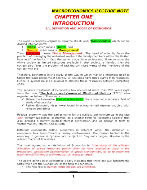 Chapter One Macro I Asnak Chapter One Introduction 1 Definition And Scope Of Economics The
