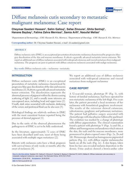 PDF Diffuse Melanosis Cutis Secondary To Metastatic Malignant Melanoma Case Report