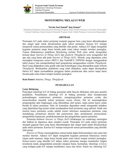 Monitoring Sektor Pertanian Berbasis Web Menggunakan Iot