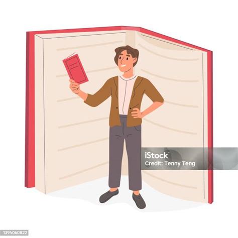 독서 남자 문학 책 팬 남성 캐릭터 교과서 만화 벡터 기호 일러스트레이션으로 서있는 젊은 교사 또는 학생 똑똑한 잘 읽은 사람 얼간이에 대한 스톡 벡터 아트 및 기타 이미지