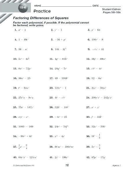 Factoring Binomials Worksheets