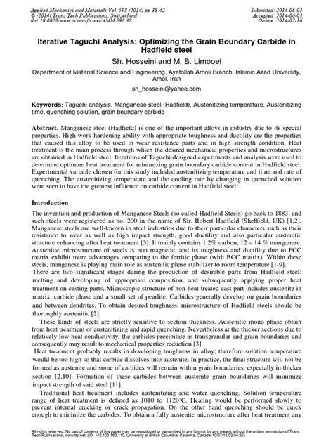 Iterative Taguchi Analysis Optimizing The Grain Boundary Carbide In