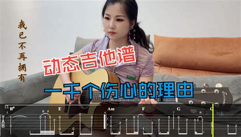 吉他指弹《一千个伤心的理由》动态吉他谱示范 北尚吉他小七和黑猫 北尚吉他小七和黑猫 哔哩哔哩视频