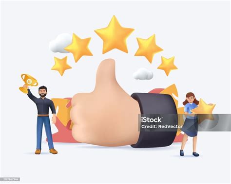 성능 평가 훌륭한 직업 개념 3d 일러스트레이션 별 5개는 긍정적인 피드백과 같은 점수를 매깁니다 성공적인 협력 팀워크 일류
