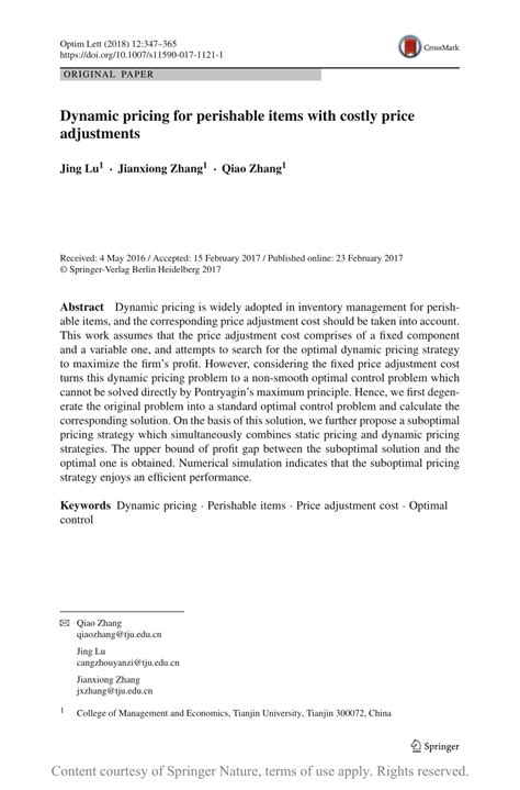 Dynamic Pricing For Perishable Items With Costly Price Adjustments Request Pdf