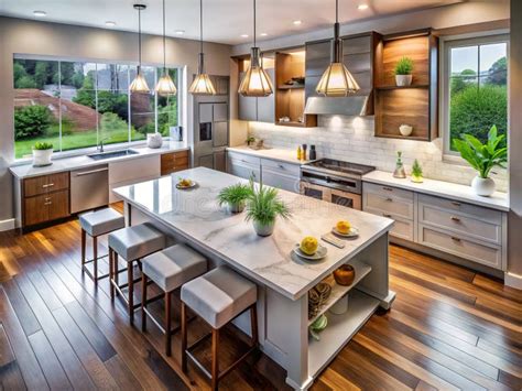Stunning Modern Kitchen Design With Marble Countertops And Stainless