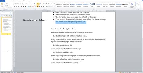 Navigation Pane In Microsoft Word Developer Publish