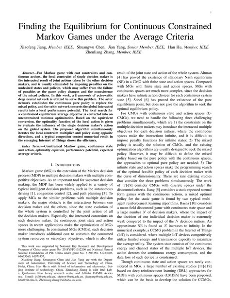 Pdf Finding The Equilibrium For Continuous Constrained Markov Games
