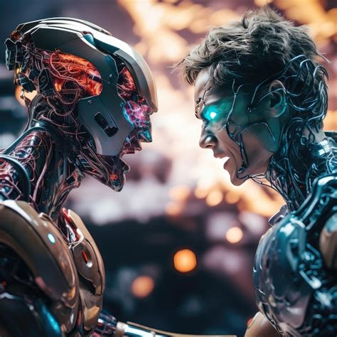 Premium AI Image Confrontation The Battle Of The Chatbot Of Artificial Intelligence And Man