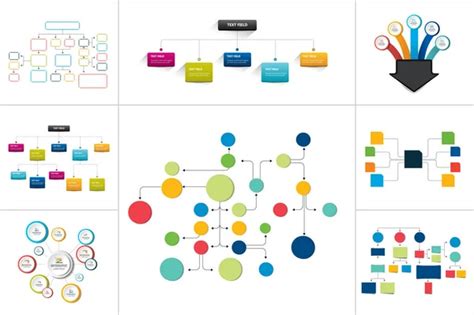 Mega Set Various Flowcharts Schemes Diagrams Simply Color Editable