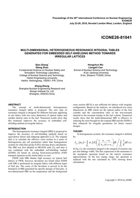 Pdf Multi Dimensional Heterogeneous Resonance Integral Tables Generated For Embedded Self