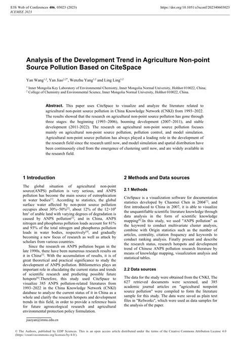 Pdf Analysis Of The Development Trend In Agriculture Non Point Source Pollution Based On Citespace