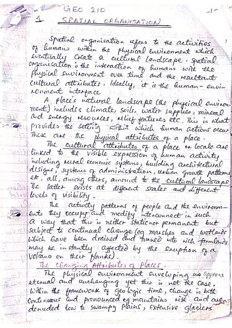 Geo 210 Spatial Organisation Notes 13935