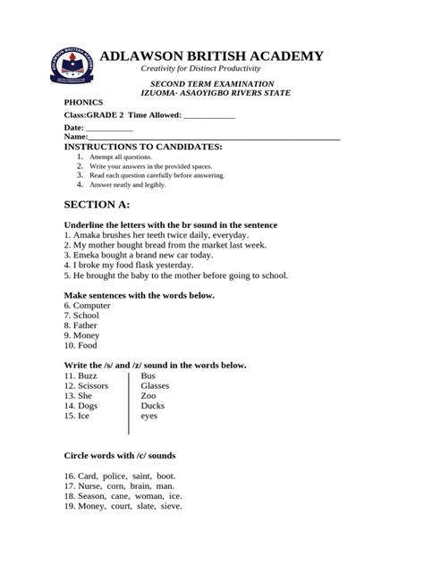 Grade 2 Phonics Exam Pdf