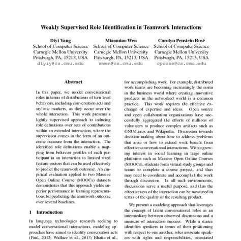 Weakly Supervised Role Identification In Teamwork Interactions Acl Anthology
