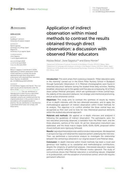 Pdf Application Of Indirect Observation Within Mixed Methods To