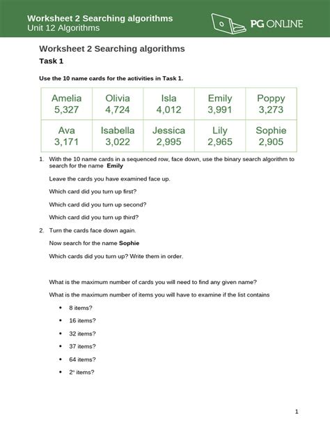 Algorithms Worksheet 2 Searching Algorithms Pdf Computer Programming Applied Mathematics