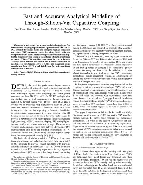 Pdf Fast And Accurate Analytical Modeling Of Through Silicon Via Capacitive Coupling