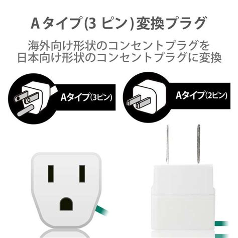 【楽天市場】【代引不可】日本国内向け 変換アダプタ Aタイプ 3ピン コンセントプラグ アメリカ カナダ Pse適合 エレコム T