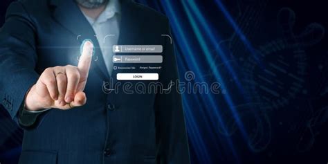 Businessman Hand Touching Screen To Login Enter Username Password For