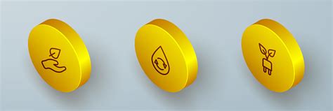 아이소메트릭 라인 리프를 손에 들고 깨끗한 아쿠아와 전기 절약 플러그 리프 아이콘을 재활용합니다 벡터 3차원 형태에 대한 스톡 벡터 아트 및 기타 이미지 Istock