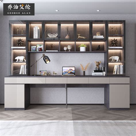 现代简约电脑桌书桌书架一体桌家用卧室办公桌双人学习桌定制桌子 虎窝淘