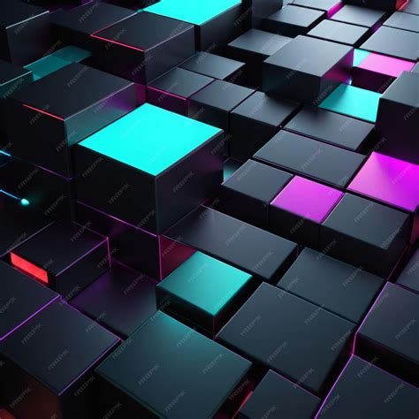 Premium Photo Dark Background Design Abstract Geometric Blocks 3d Rendering Illumination Rgb