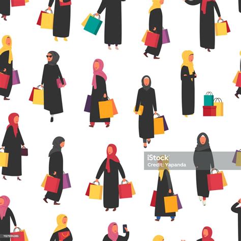 가방을 가진 이슬람 쇼핑 사람들입니다 원활한 벡터 일러스트 레이 션 가방에 대한 스톡 벡터 아트 및 기타 이미지 가방 개념 개념과 주제 Istock