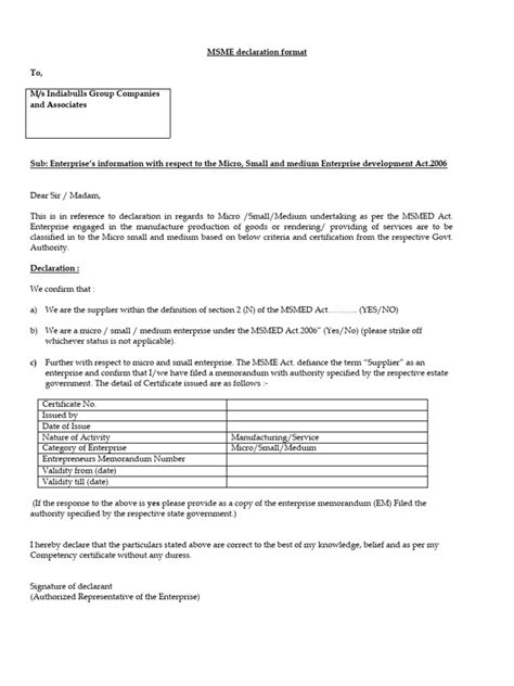 Msme Declaration Download Free Pdf Small And Medium Sized Enterprises Business Economics