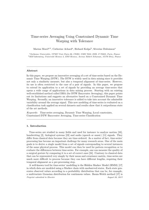 Pdf Time Series Averaging Using Constrained Dynamic Time Warping With