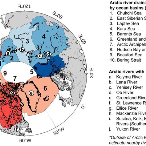 Maps Of The Arctic Showing A River Water Discharge M³ Y⁻¹ And B