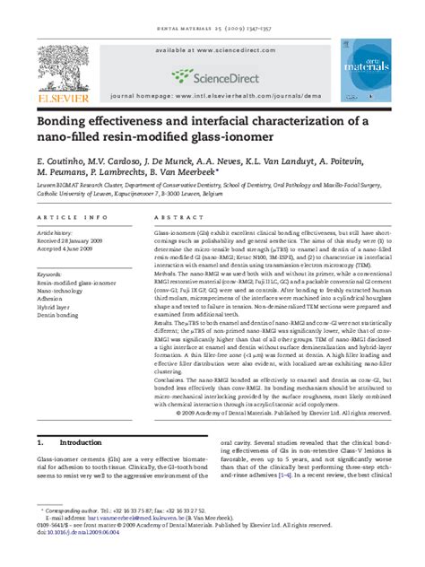 Pdf Bonding Effectiveness And Interfacial Characterization Of A Nano Filled Resin Modified
