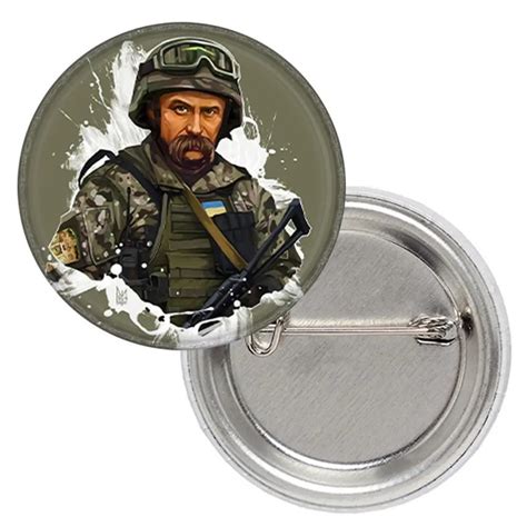 Патріотичний значок Тарас Шевченко в ЗСУ Кобзар оливковий Neformal 25 мм N0604 фото