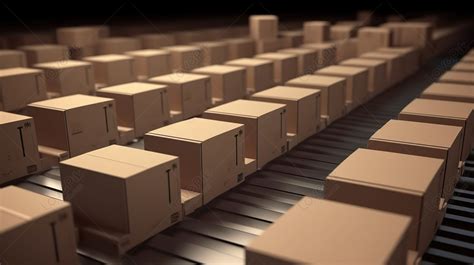 3d 렌더링으로 판지 상자가 포함된 컨베이어 벨트의 향상된 시각화 생산 라인 배경 판지 배경 시각적 배경 이미지 Hd 생산 라인 판지 시각적 배경 사진 무료