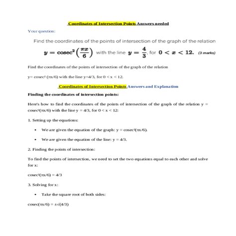 Finding The Points Intersection Find The Points Intersection