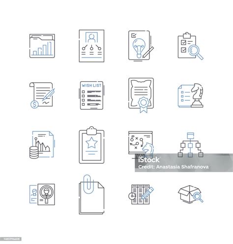 목표 지향적인 초점 라인 아이콘 모음입니다 야망 결단력 끈기 집중력 추진력 동기 부여 끈기 벡터 및 선형 그림 지구력 탄력성 목적 개요 표지판 세트 개발에 대한 스톡 벡터