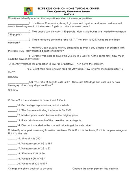 Math 6 3rd Qa Pdf Percentage Mathematics