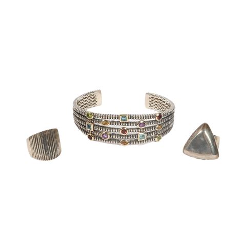 Lot Town And Country Tandc 14k 925 Designer Stack Cuff Bracelet With