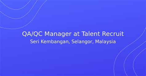 Qaqc Manager At Talent Recruit Talent Job Seeker