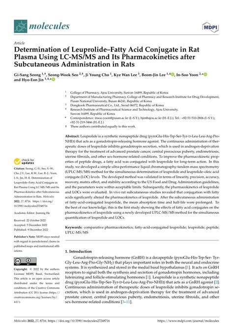 Pdf Determination Of Leuprolidefatty Acid Conjugate In Rat Plasma Using Lc Msms And Its
