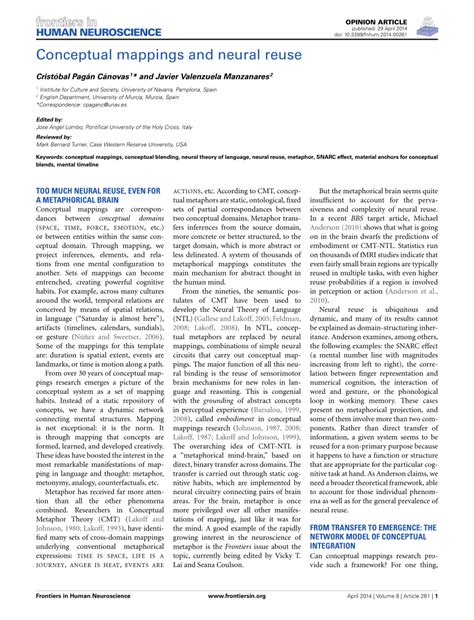 Pdf Conceptual Mappings And Neural Reuse