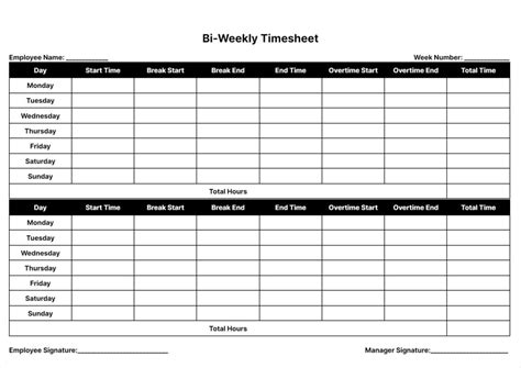 Free Printable Bi Monthly Timesheet Template