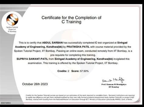 Earned C Programming Certificate With Iit Spoken Tutorial Abdul Sarban Posted On The Topic