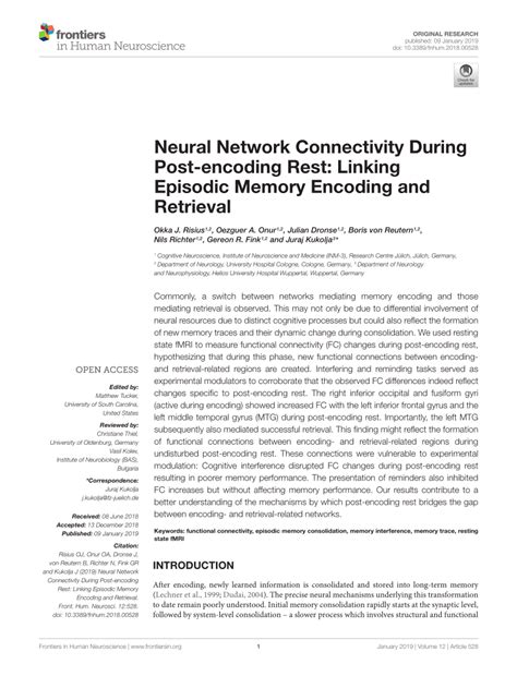 Pdf Neural Network Connectivity During Post Encoding Rest Linking