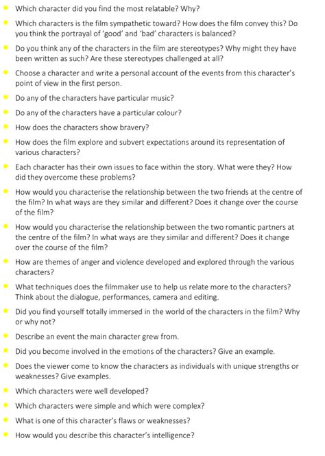 Character Questions Film English