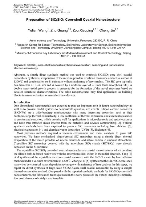 Preparation Of Sic Sio2 Core Shell Coaxial Nanostructure Request Pdf