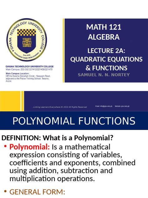 Lecture 2a Quadratic Equations And Functions Pdf Polynomial